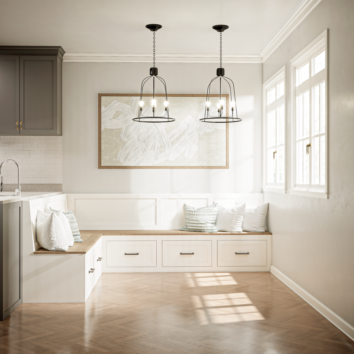 Custom Shaker Bench with Drawers | Made-to-Order Corner Seating