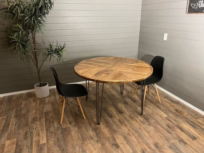 Herringbone Round Dining Table | Fixed Size | MyCornerBench