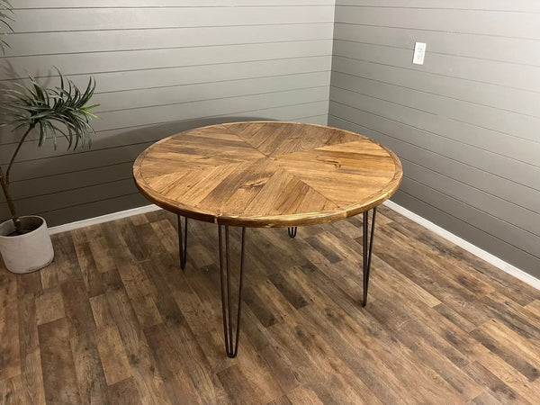 Herringbone Round Dining Table | Fixed Size | MyCornerBench