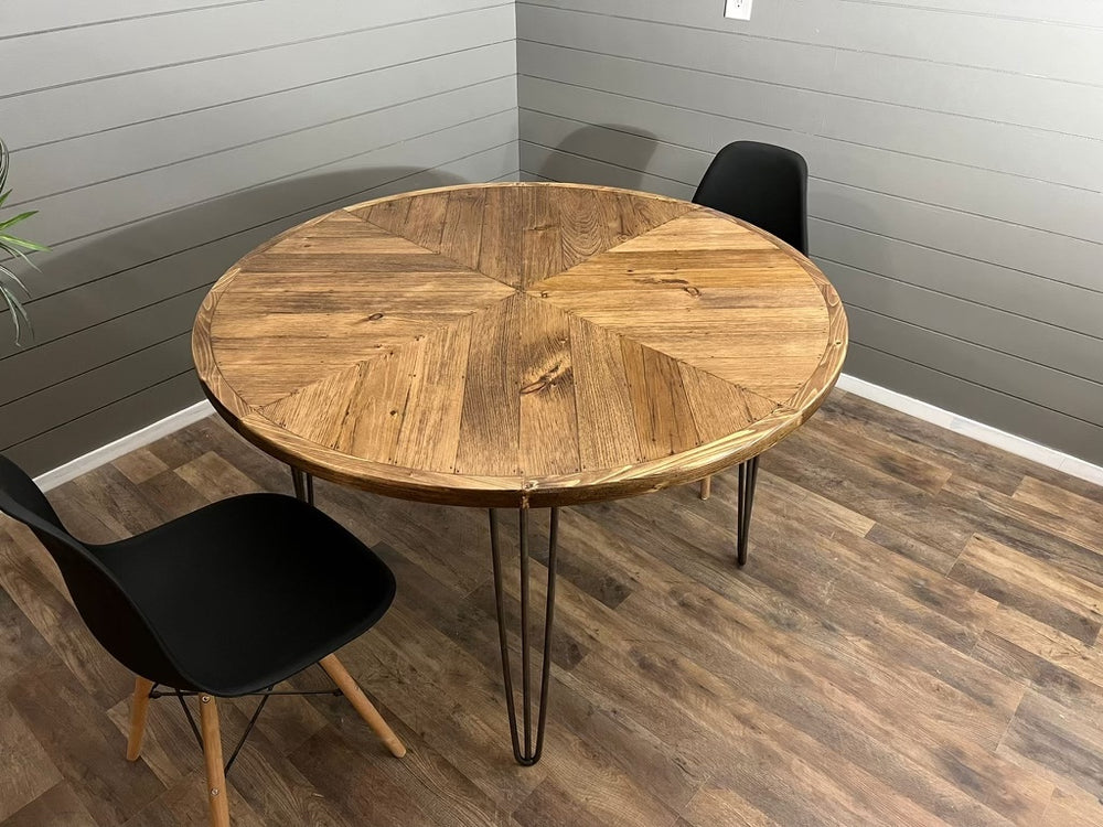 Herringbone Round Dining Table | Fixed Size | MyCornerBench